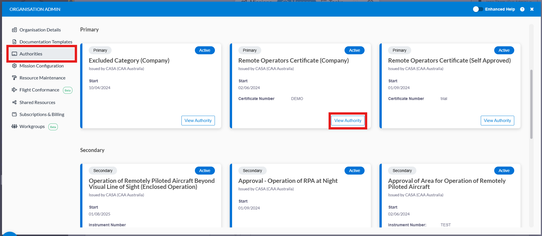 Meeting RPA and Remote Pilot Register Conditions (Default setup based ...